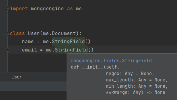 Unresolved Attribute Reference `stringfield` For Class Mongoengine
