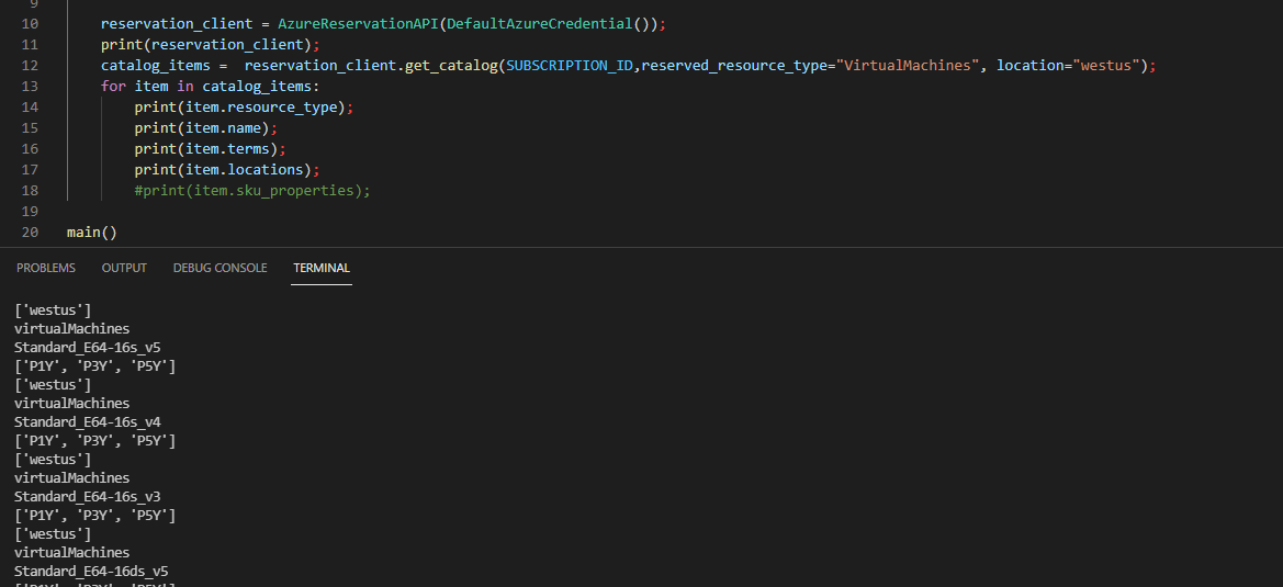Response from service 'Microsoft.Capacity' does not contain sufficient ...