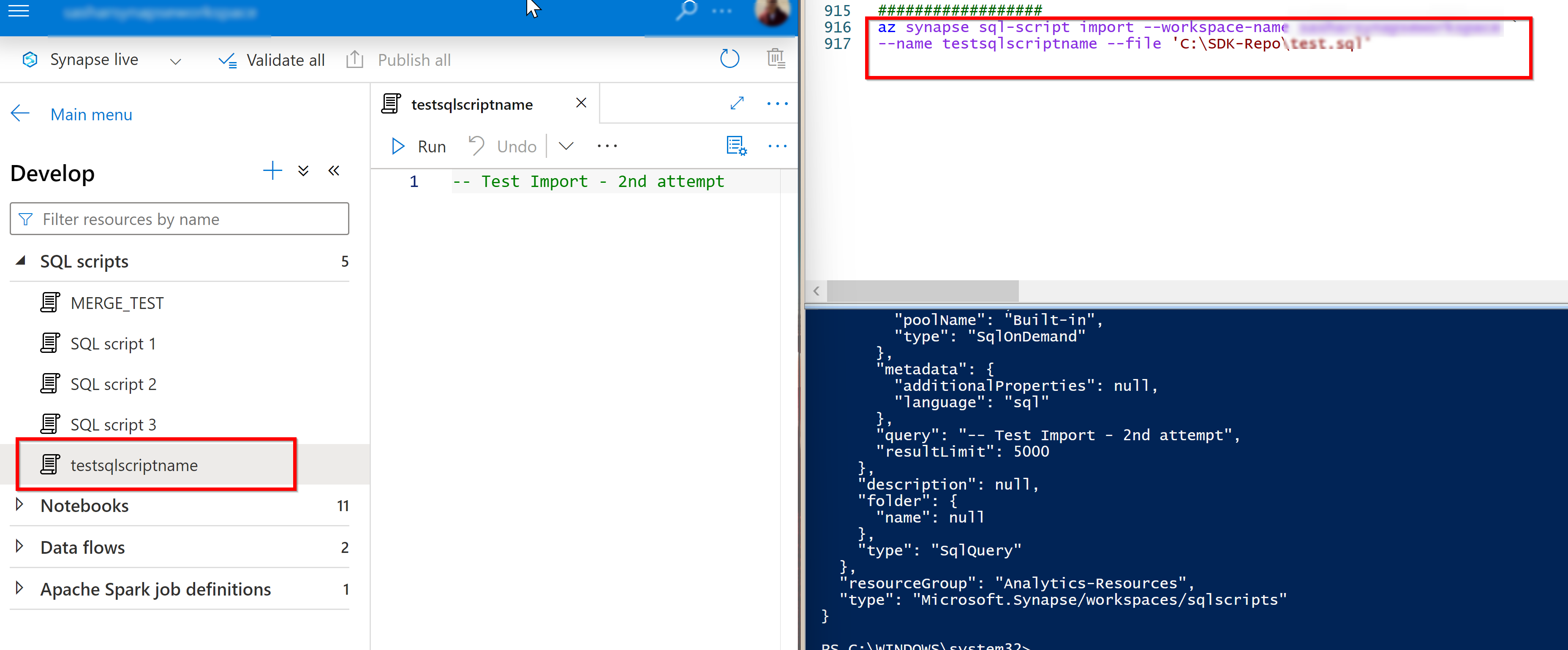 Azure Synapse SQL Script import is succeeded but not reflected. · Issue #24708 · Azure/azure-cli ...