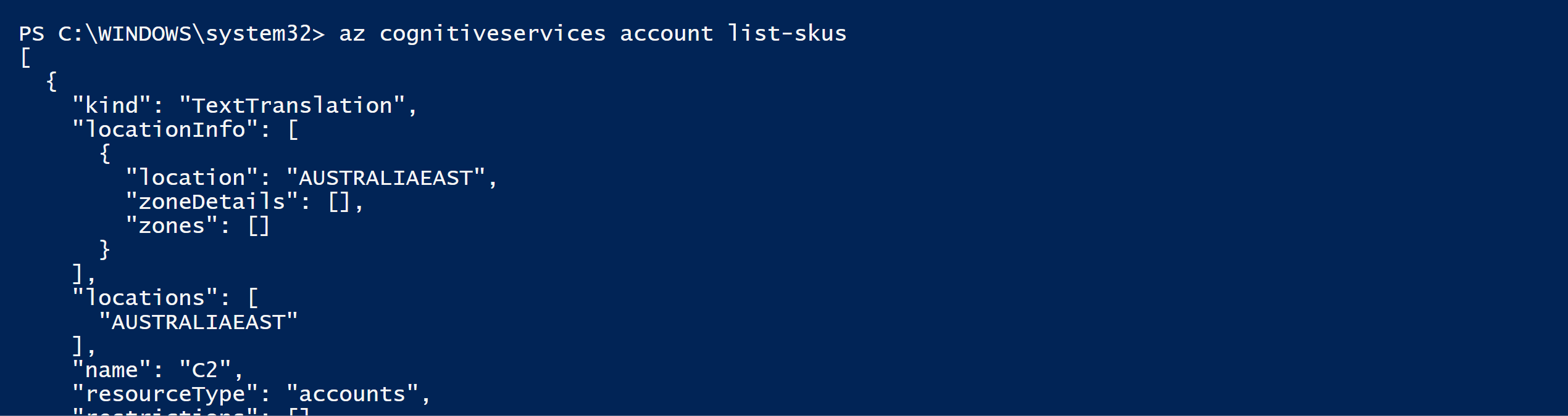 Cognitiveservices Accounts Are Not Able To Use The List Skus Feature In The Az Cli · Issue