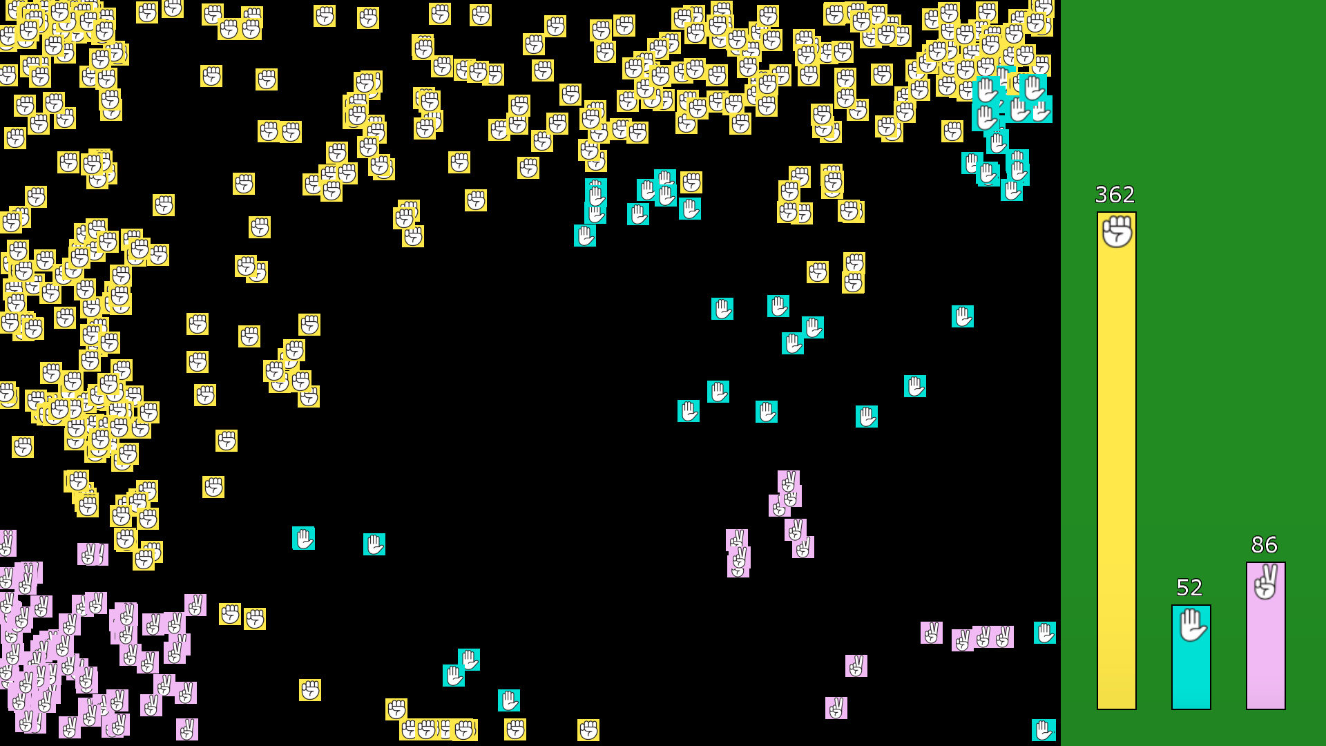 GitHub - xnafan/RPS: A simple Rock-Paper-Scissors simulation with collision leading to a winner.