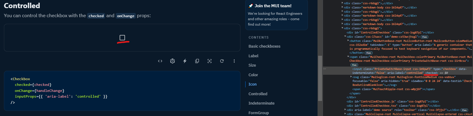 MUI [Checkbox] component - attribute 'checked' is displayed all time in HTML if element is ...