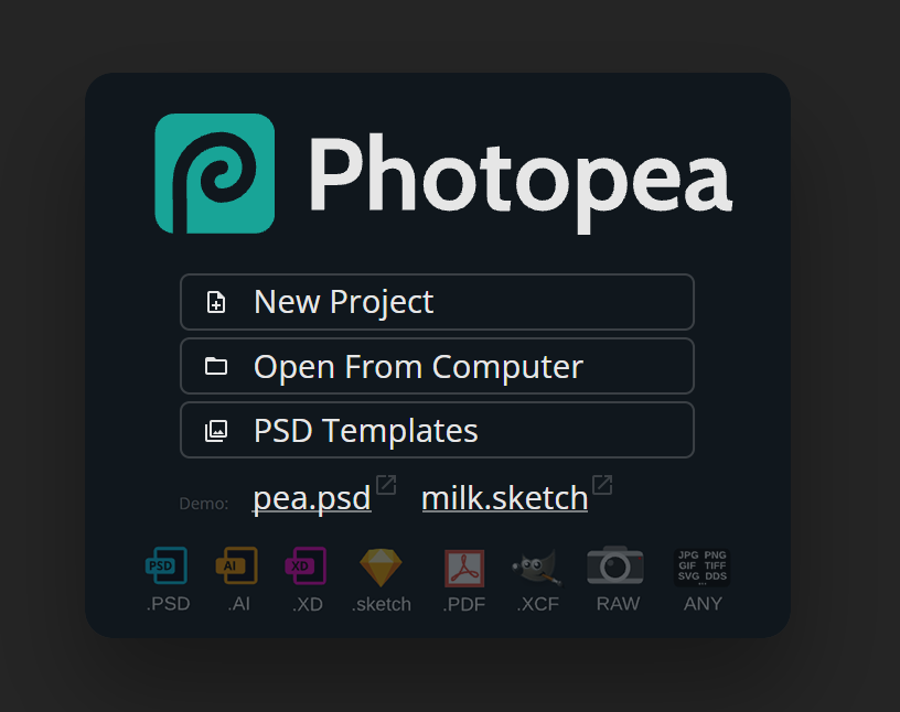 Make them buttons on the initial window · Issue #3786 · photopea ...