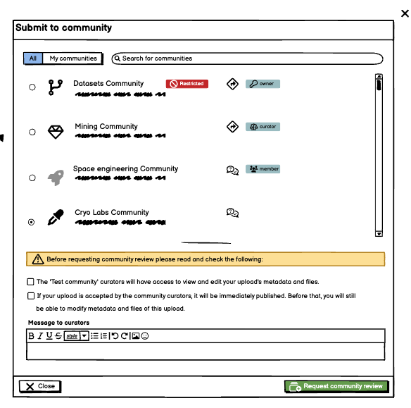 Add to communities modal · Issue #2076 · inveniosoftware/invenio-app-rdm · GitHub