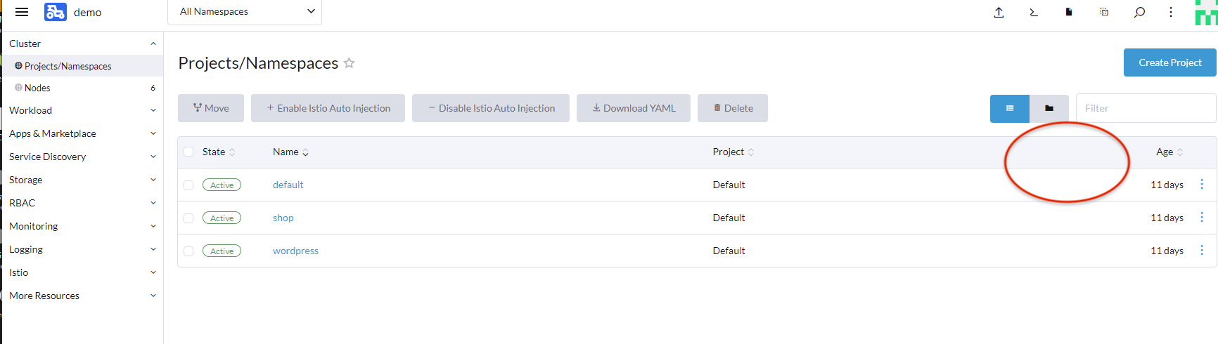 Create namespace button is missing in the default view of projects/namespaces page · Issue #4932 ...