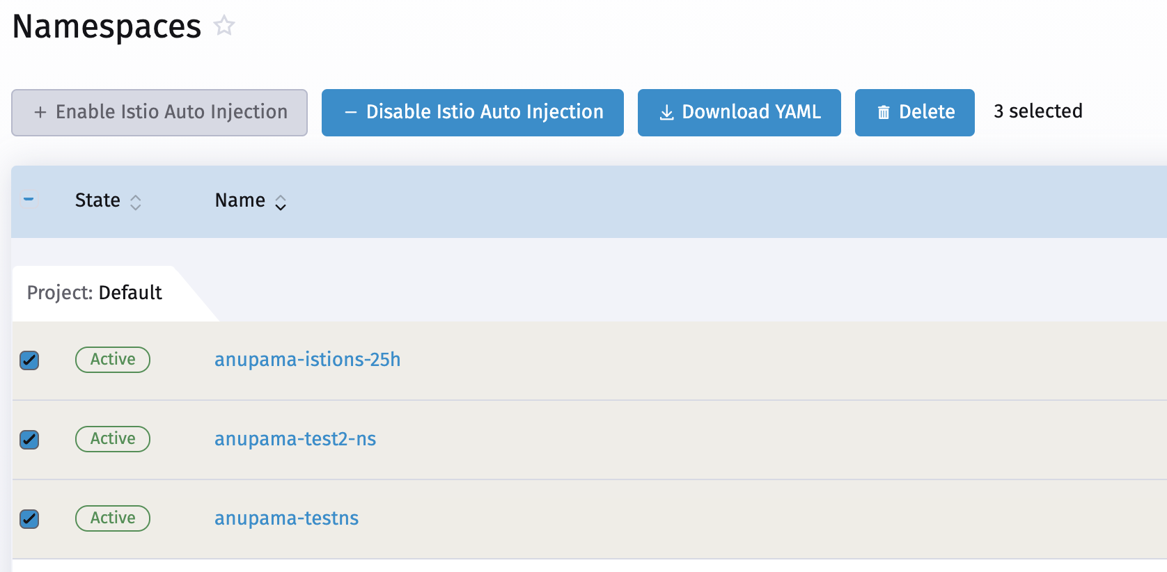 [Istio V2] Add possibility to add/remove istio auto injection namespace label with a click ...