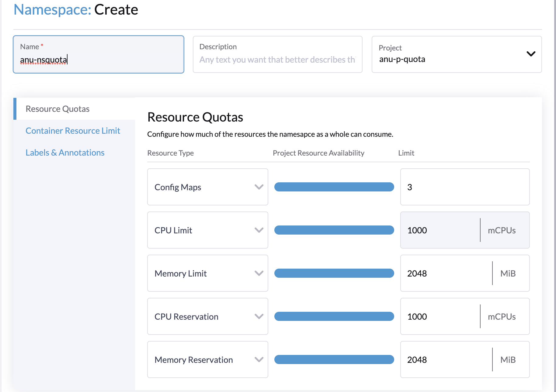 resourceQuota annotation is incorrectly set on projects and leads to ResourceQuota not being ...