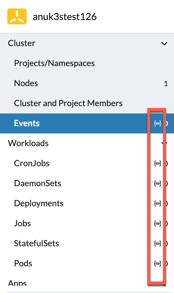 Cluster explorer resources display an icon adjacent to the resource ...