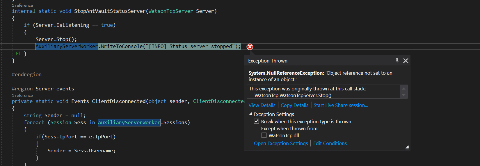 Error when stopping the server and external clients connecting · Issue ...