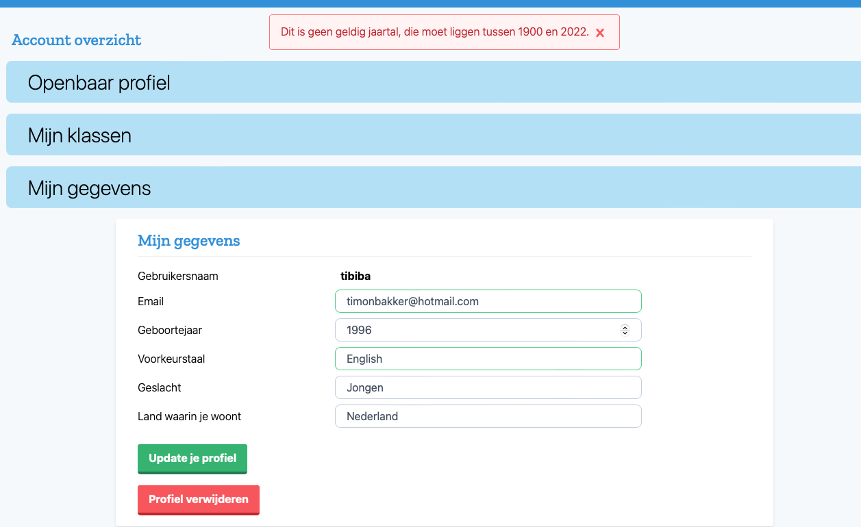 [bug] Unable To Update Profile Due To Always Invalid Birth Year · Issue 3138 · Hedyorg Hedy
