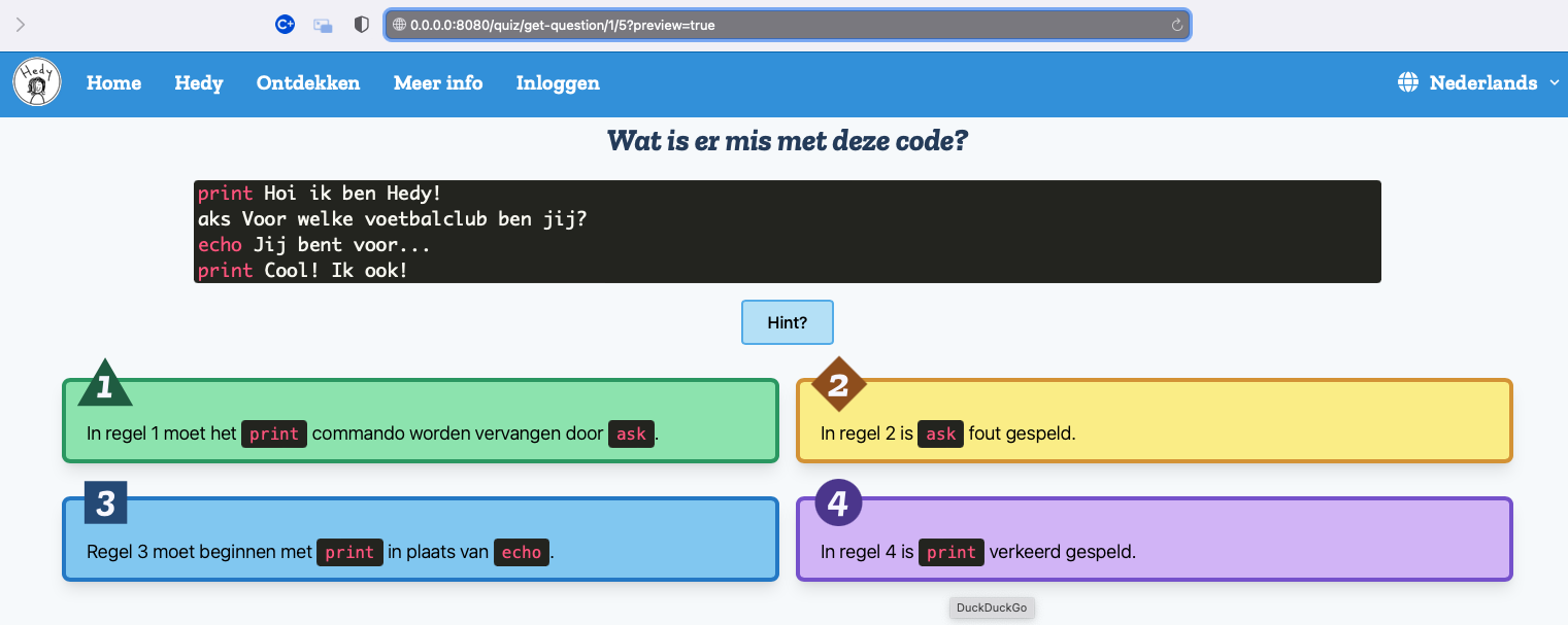 [UI, QUIZ] add route for previewing quiz question · Issue #3422 · hedyorg/hedy · GitHub