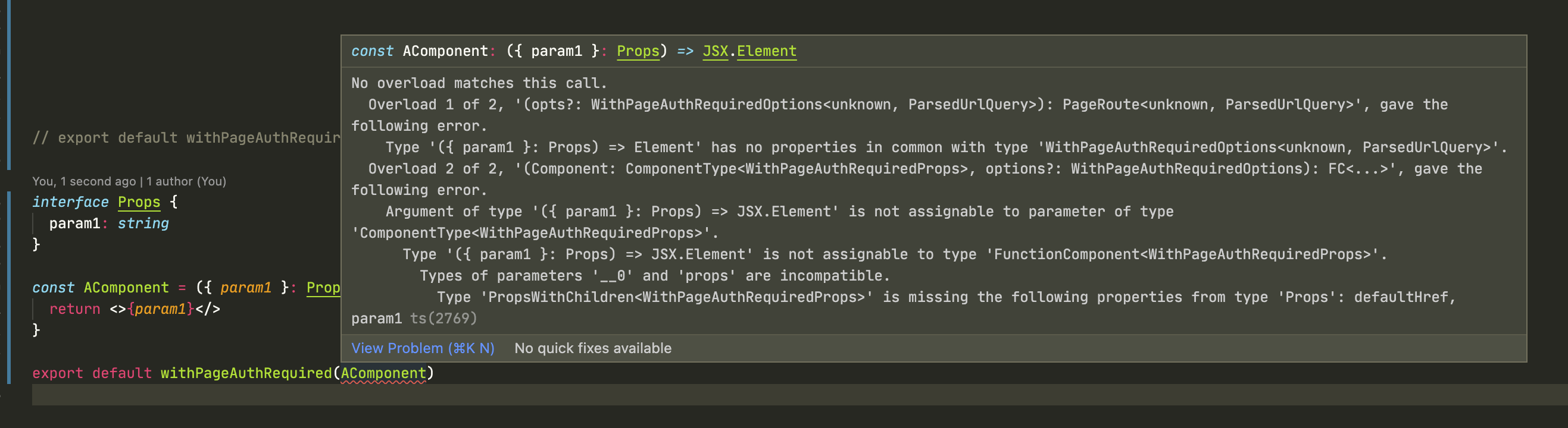 How can I pass props to my component when using withPageAuthRequired ...