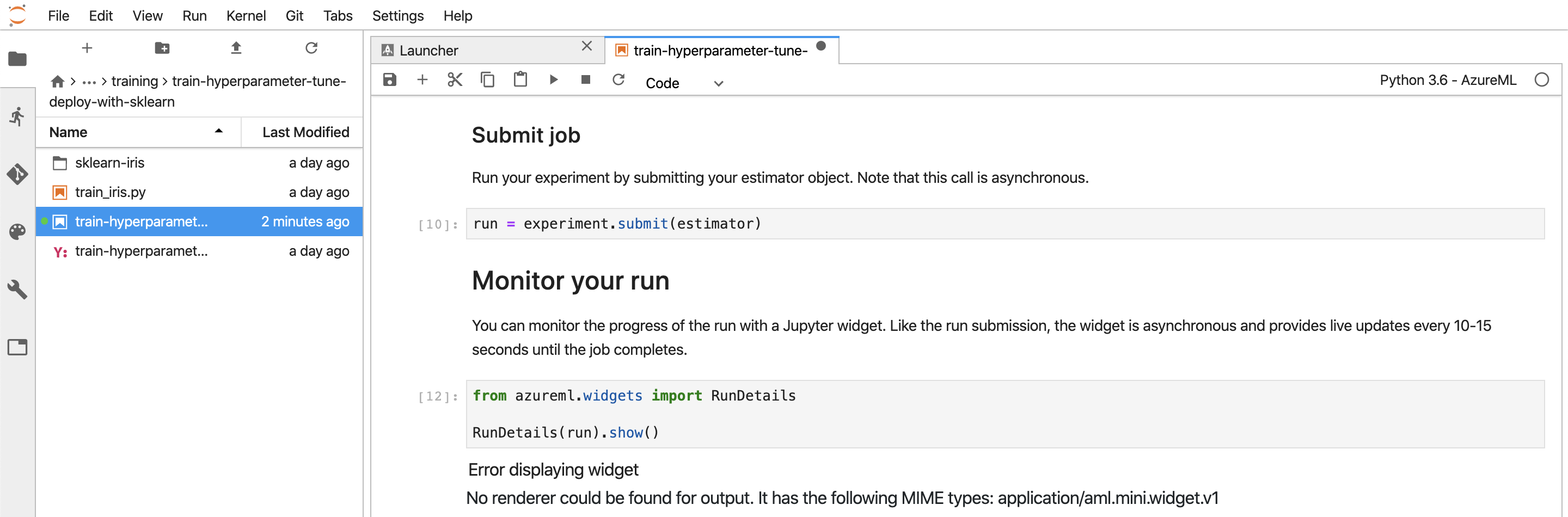 Error displaying widget No renderer could be found for output. It has the following MIME types ...