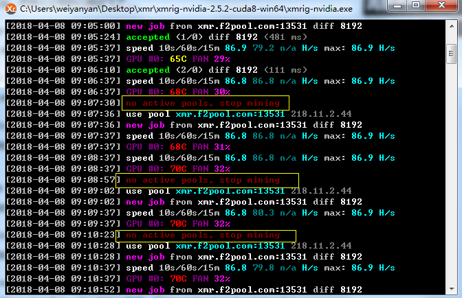 why are so many remind like "no active pools,stop mining"？ · Issue #147 · xmrig/xmrig-nvidia ...