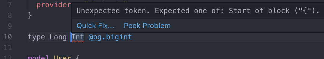 `Unexpected token.` when running `prisma2 lift save` after adding custom type definition · Issue ...