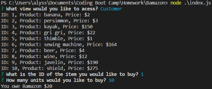 GitHub - alycapps/Bamazon