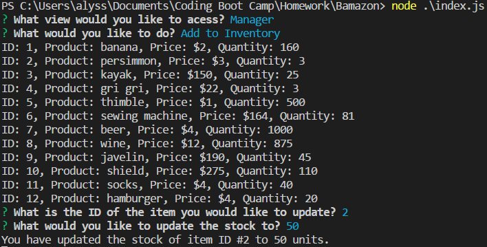 GitHub - alycapps/Bamazon