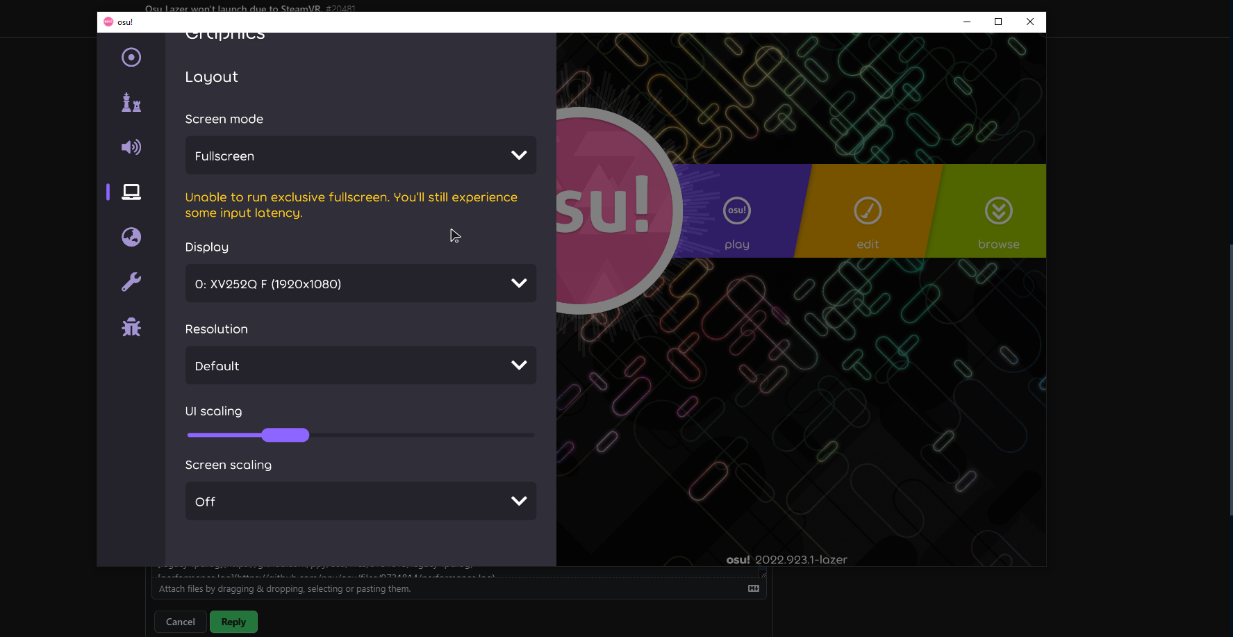 Osu Lazer won't launch due to SteamVR. · ppy osu · Discussion #20481 · GitHub