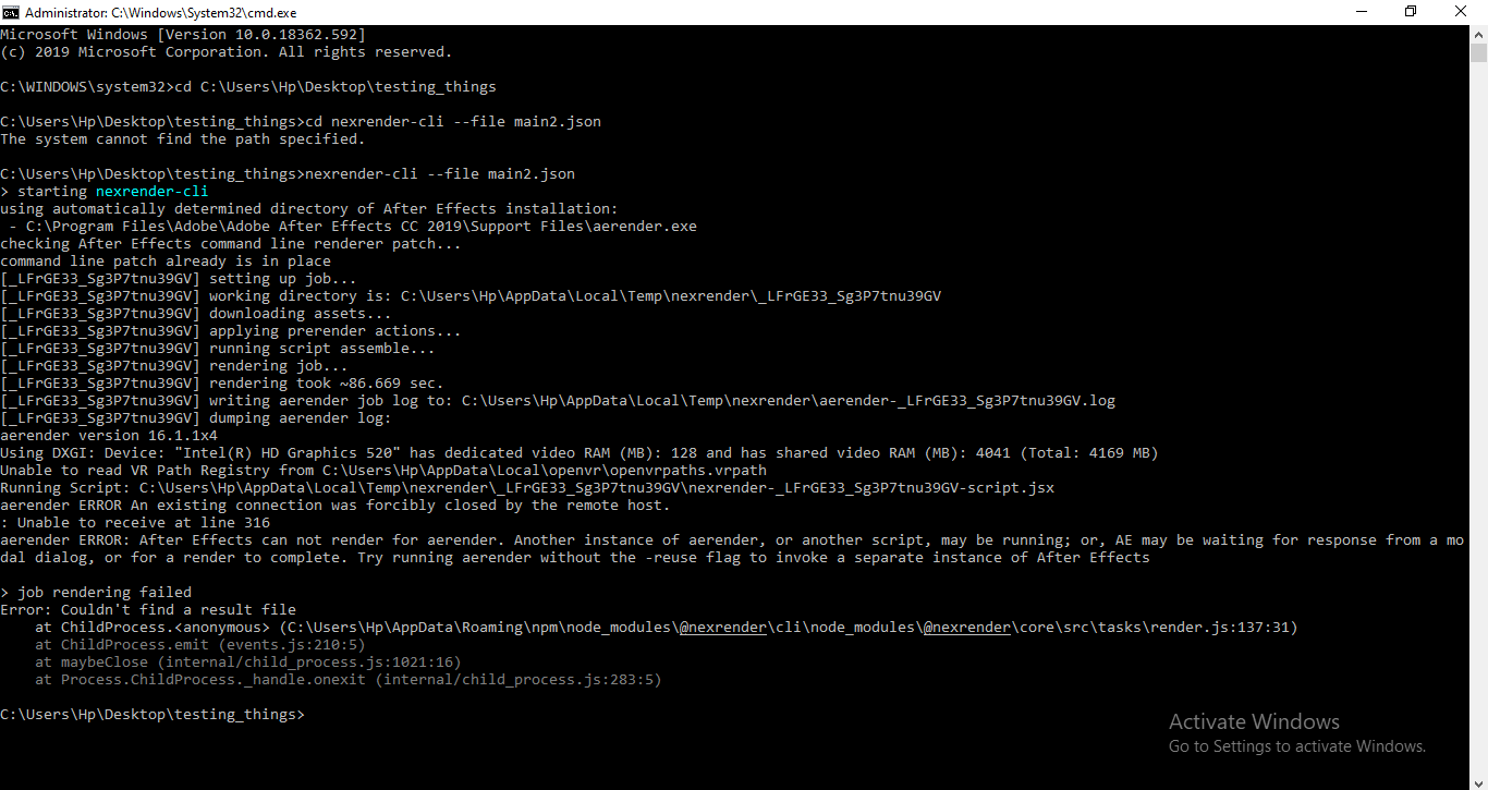aerender ERROR An existing connection was forcibly closed by the remote host [Not Sure what I am ...