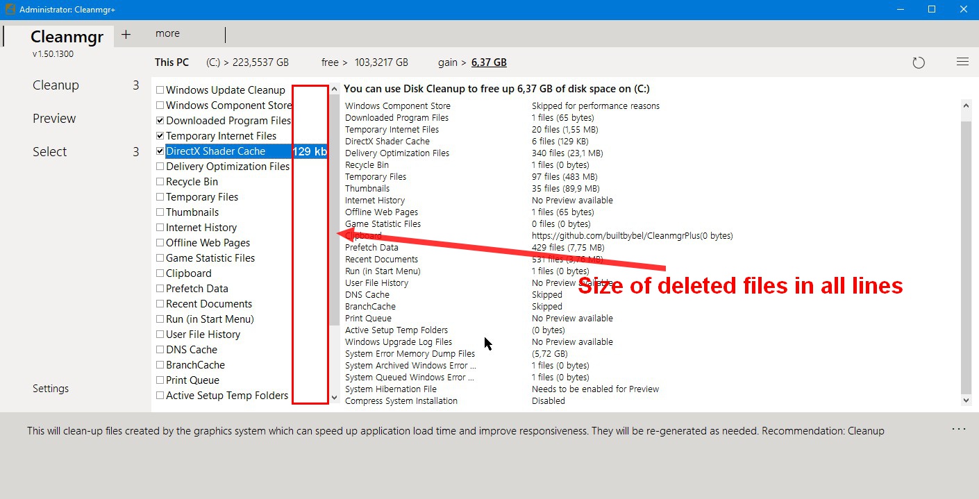 Size of deleted files in all lines. · Issue #39 · builtbybel/CleanmgrPlus · GitHub