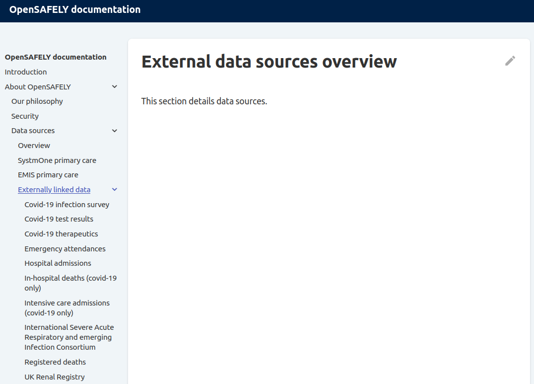 Create Single Linkable Page Or Section With Overview Of Data Sources · Issue 822 · Opensafely
