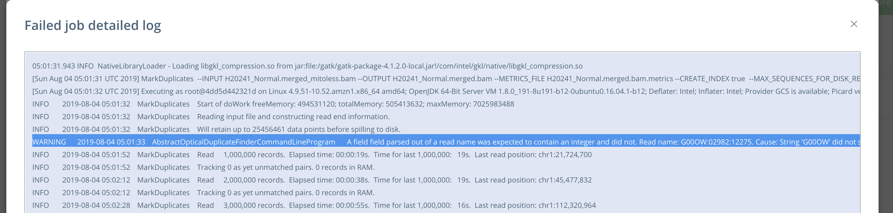 H20241 MarkDuplicates WARNING ...