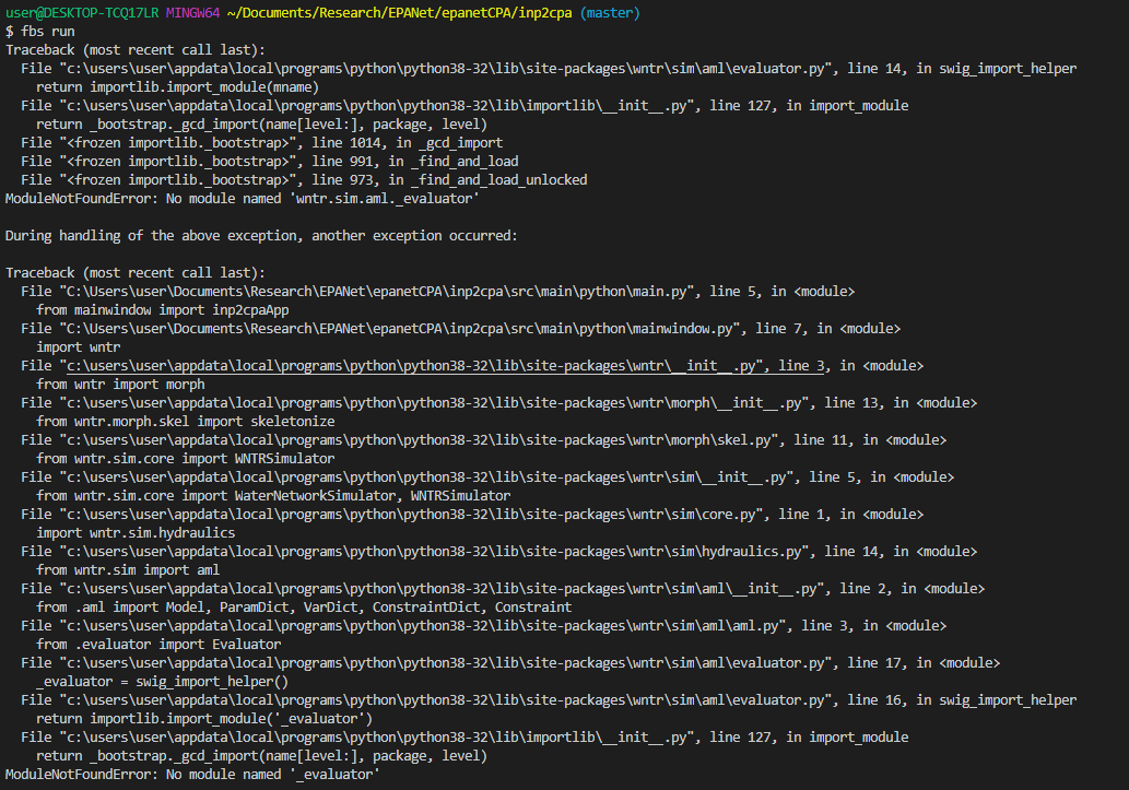 Installation and Import Failure: Missing '_evaluator' Module · Issue #189 · USEPA/WNTR · GitHub