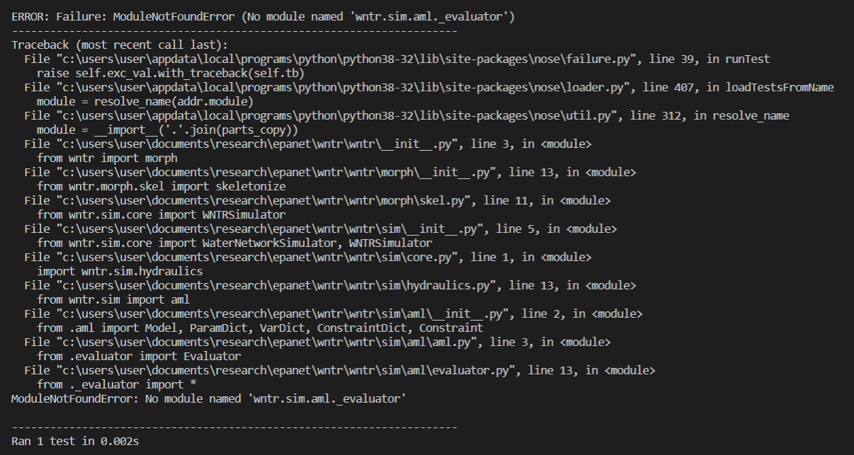 Installation and Import Failure: Missing '_evaluator' Module · Issue #189 · USEPA/WNTR · GitHub