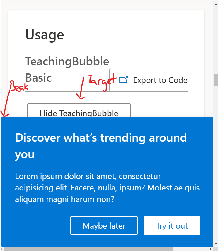 TeachingBubble beak doesn't align correctly when zoomed · Issue #18767 · microsoft/fluentui · GitHub