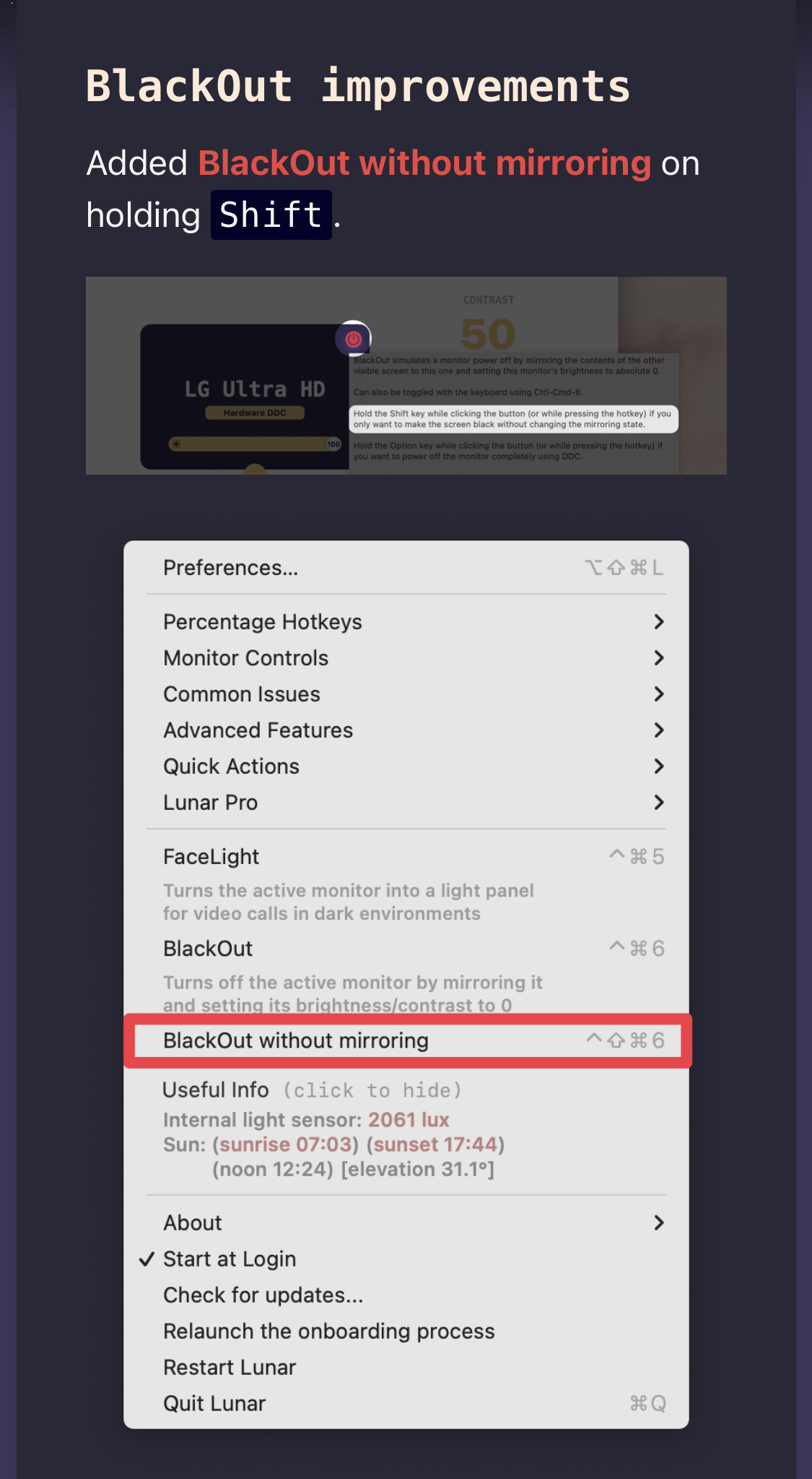 Black-Out Internal Macbok screen while keeping sensor adjustments on ...