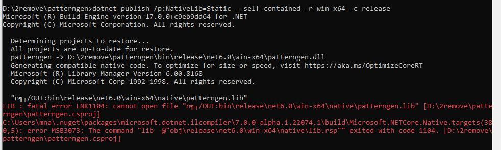[NativeAOT] weird characters appear in lib path result in compilation failure · Issue #1868 ...
