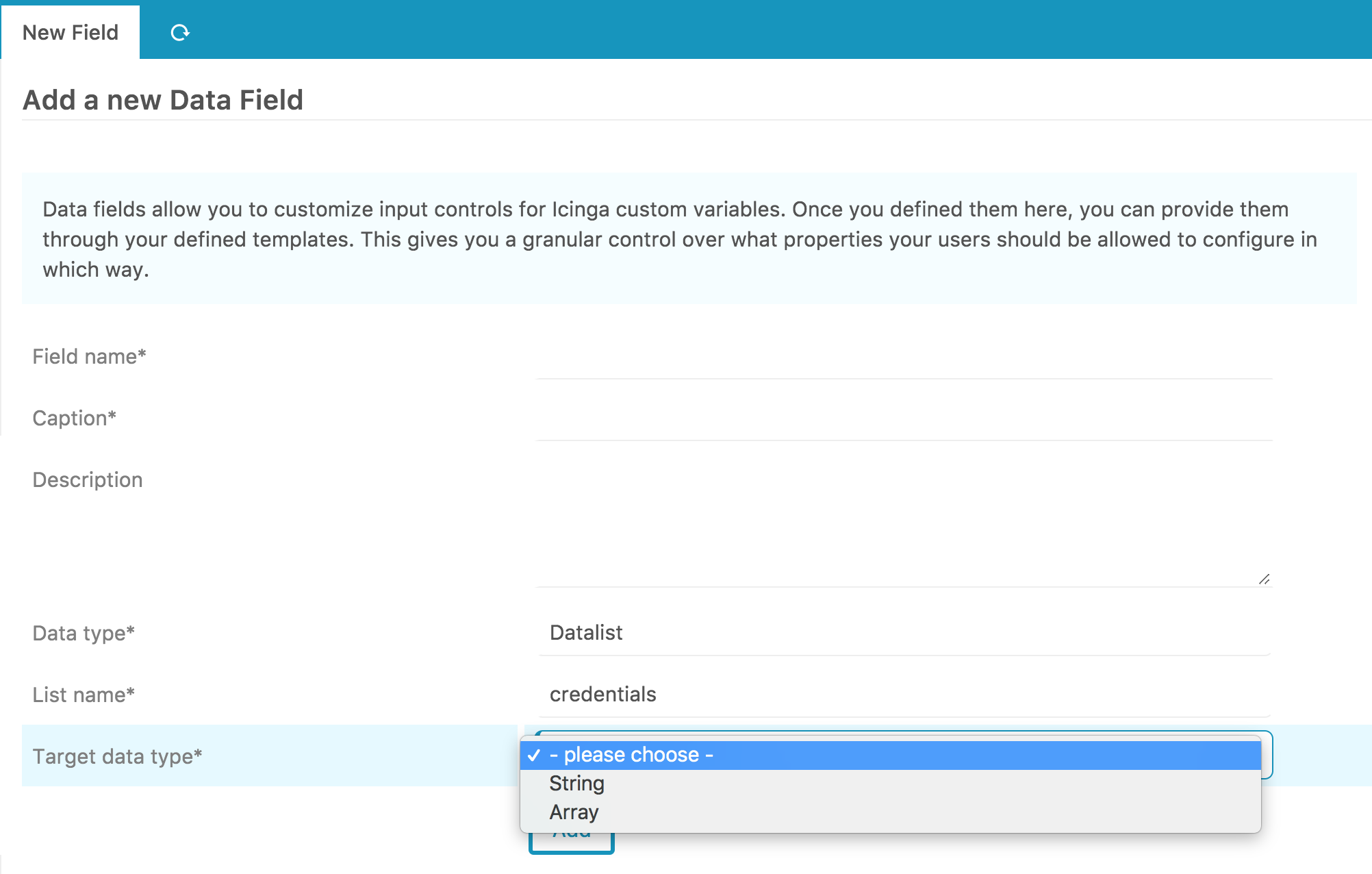 Data fields form requires data target type for data list entries, but not documented/explained ...