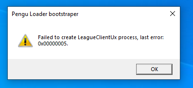 Bootstrapper failed with error 0x5 · Issue #90 · PenguLoader/PenguLoader · GitHub