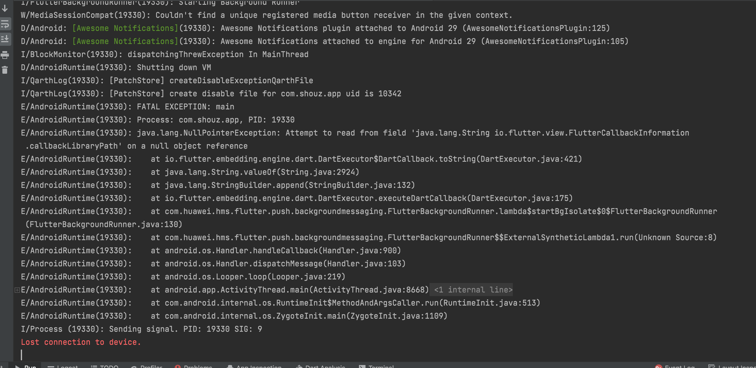 backgroundMessageHandler not registered and crash my app when i receive notification in ...