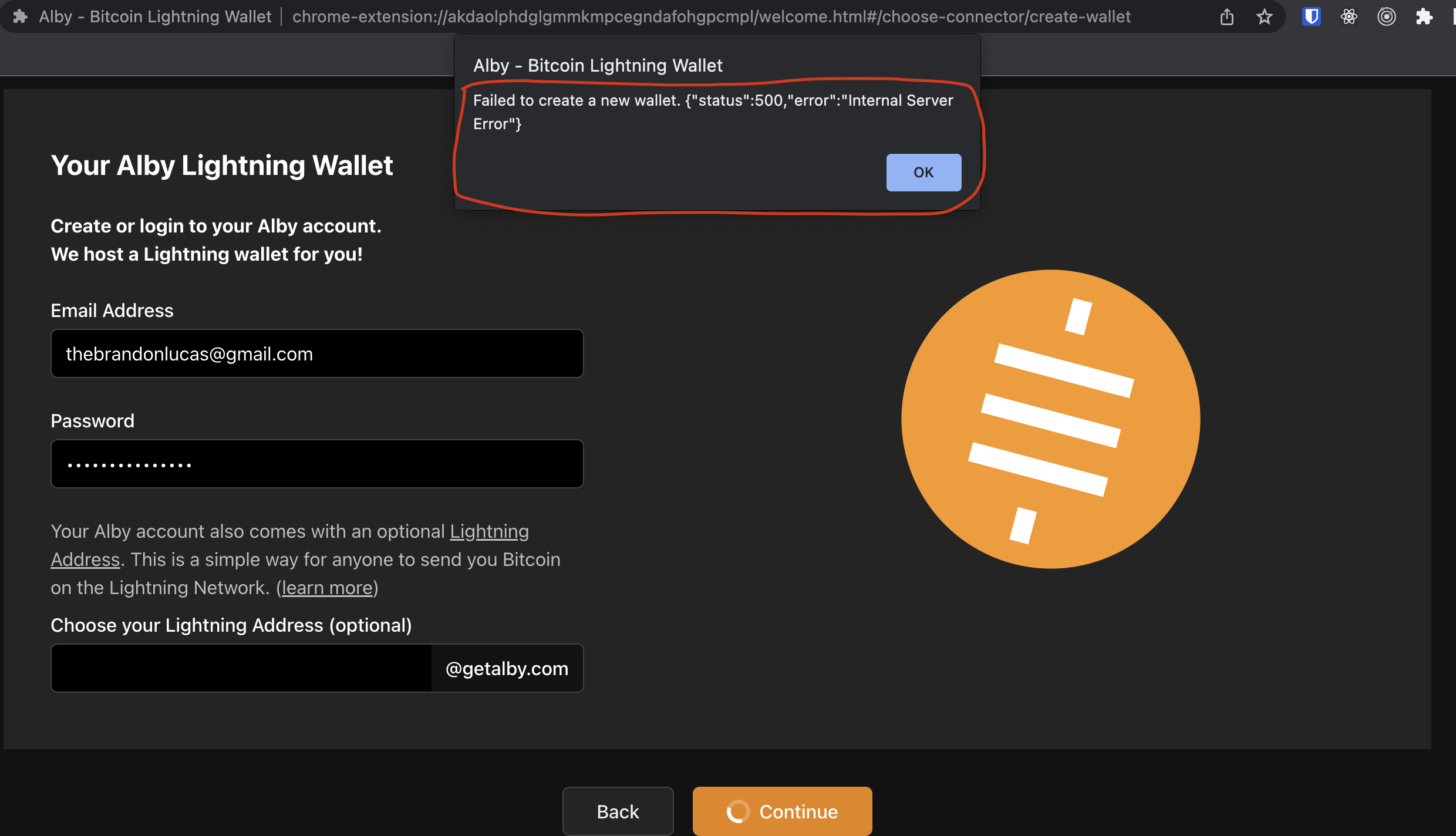 500 error when logging into Alby Wallet · Issue #918 · getAlby/lightning-browser-extension · GitHub