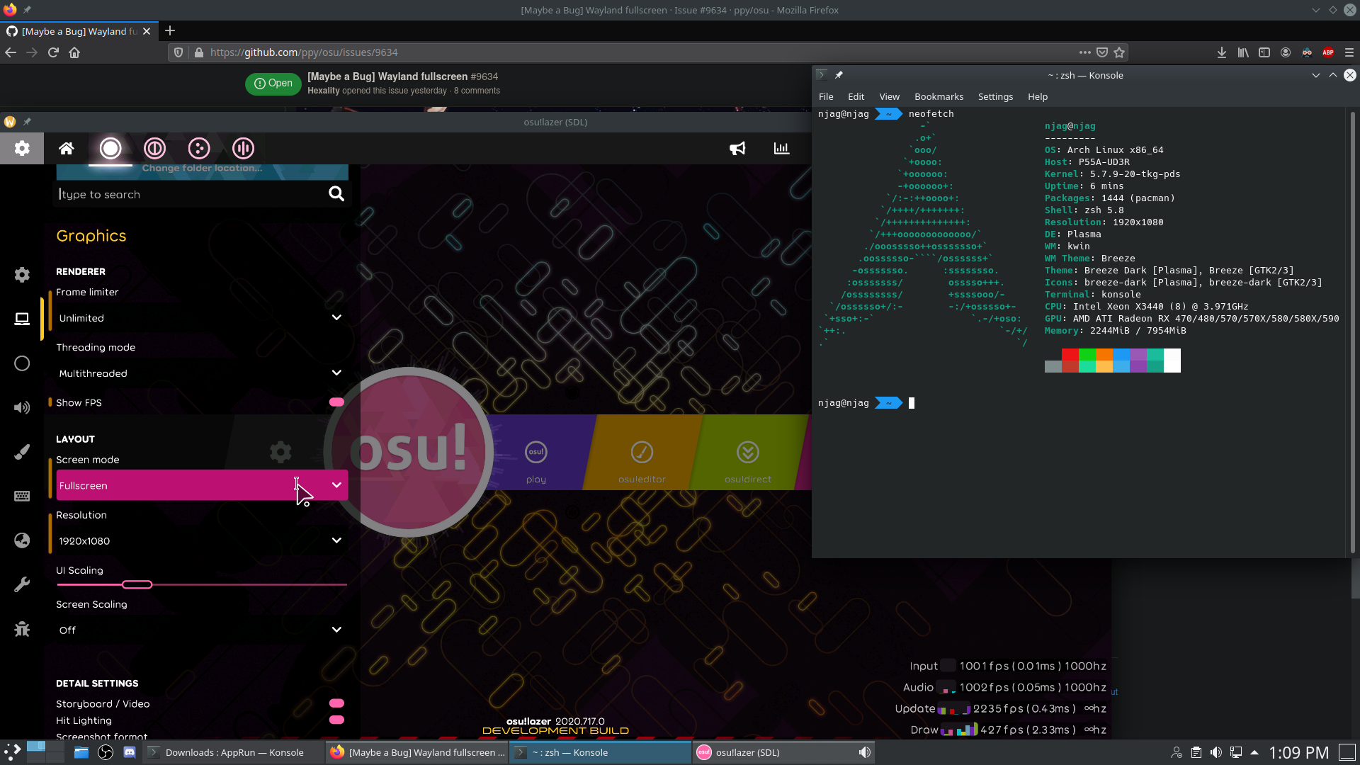 Fullscreen issues when running under wayland · Issue #9634 · ppy/osu · GitHub