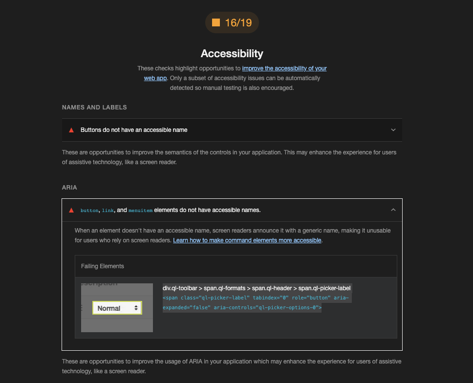 Quill Editor toolbar does not pass lighthouse accesibility · Issue ... Quill Editor toolbar does not pass lighthouse accesibility · Issue ...