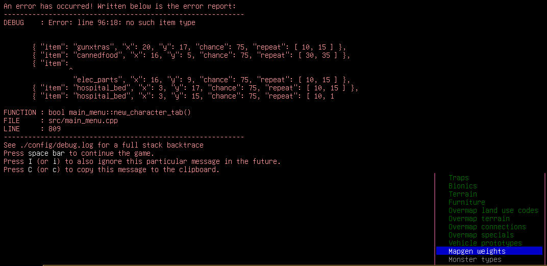 Error while loading map weights · Issue #29987 · CleverRaven/Cataclysm-DDA · GitHub