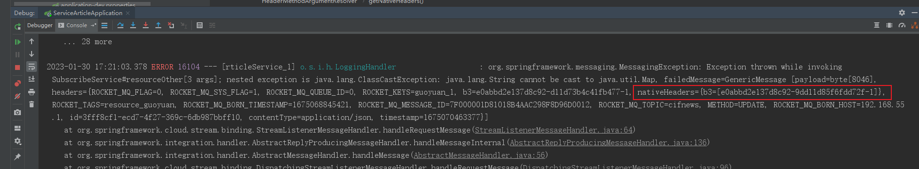 在sleuth跟踪链路的前提下,spring-cloud-starter-stream-rocketmq接收消息 header类型转换错误 · Issue #3124 · alibaba ...
