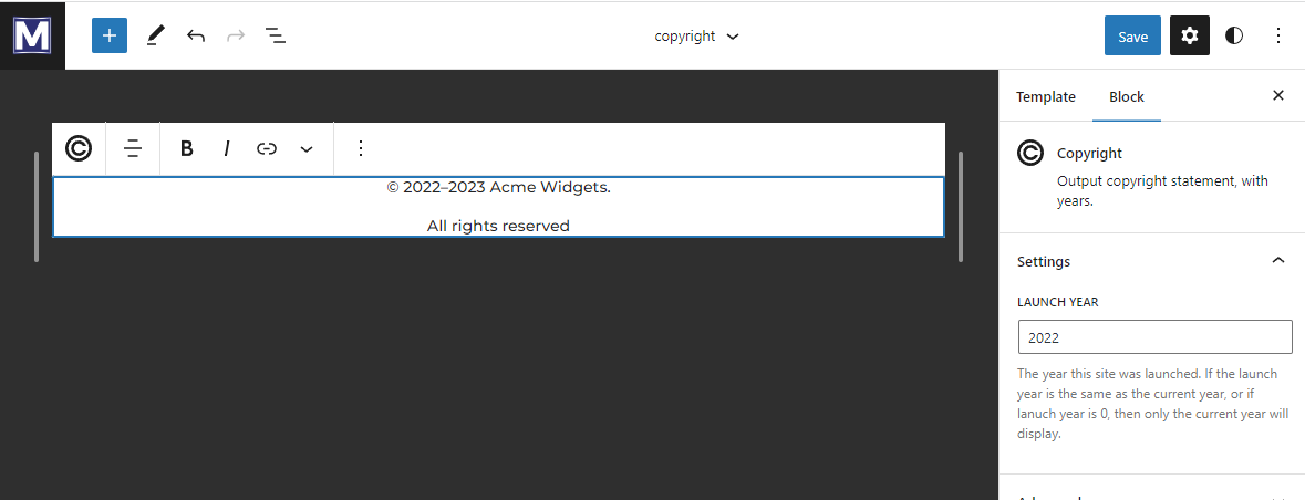 New block: Copyright and date Block · Issue #47522 · WordPress ...