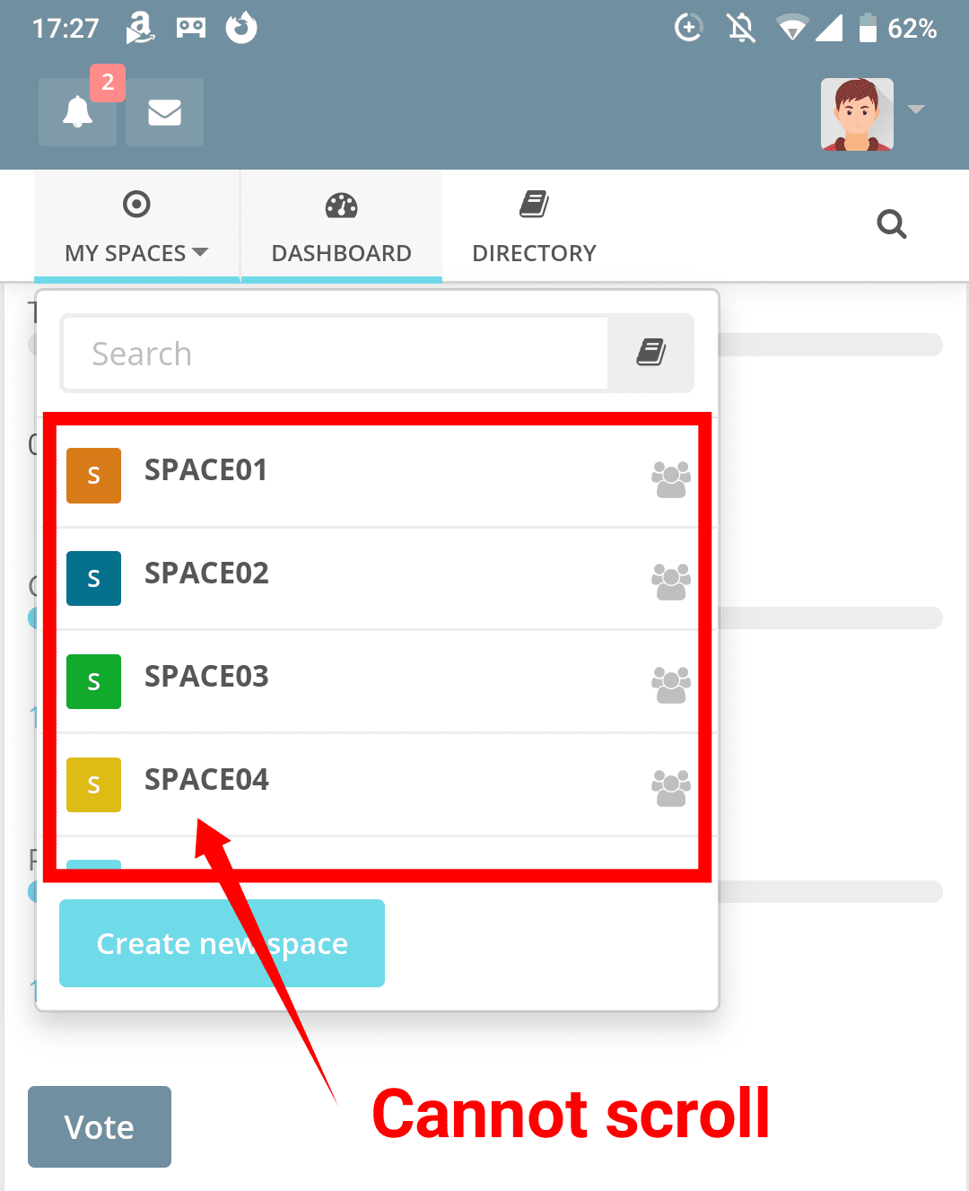 Unable to scroll MY SPACES list on mobile device · Issue #3977 · humhub/humhub · GitHub