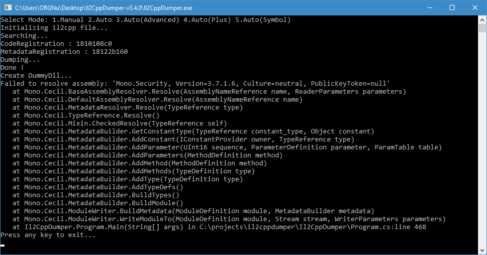 Got an error when creating DummyDll · Issue #76 · Perfare/Il2CppDumper · GitHub