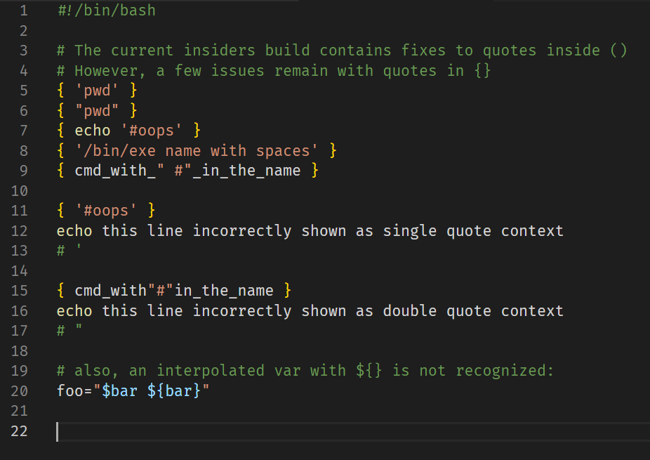 shellscript syntax highlighting incorrect on quotes inside curly braces ...