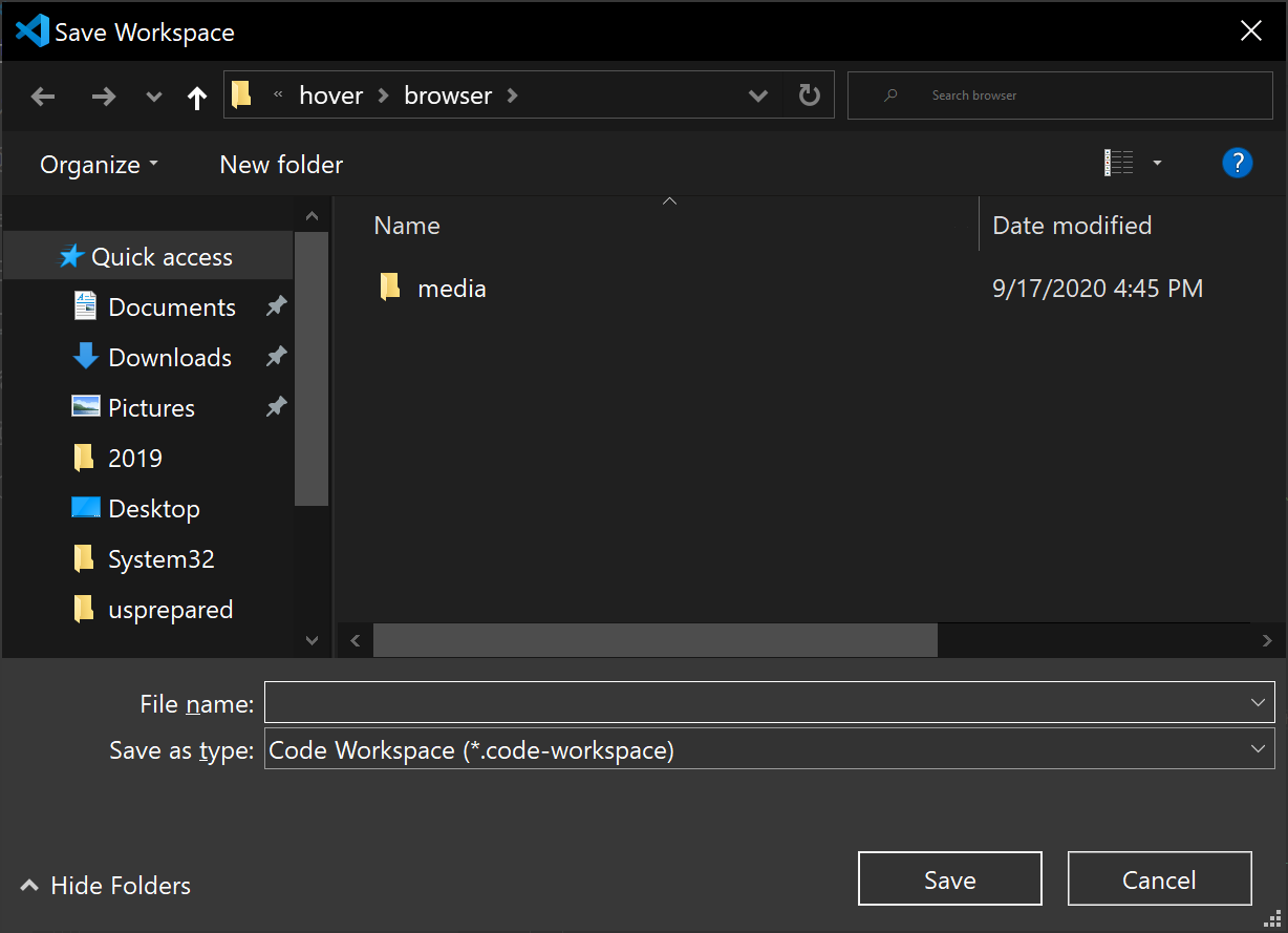 Custom dialog: "Save Workspace As..." does not put proper name anymore · Issue #107279 ...