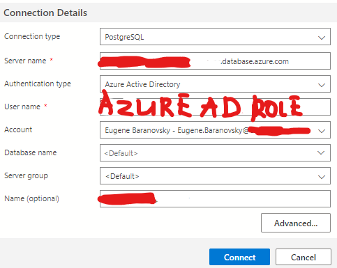 PostgresSQL user name is not remembered/ forcefully replaced with Azure Account email. · Issue ...