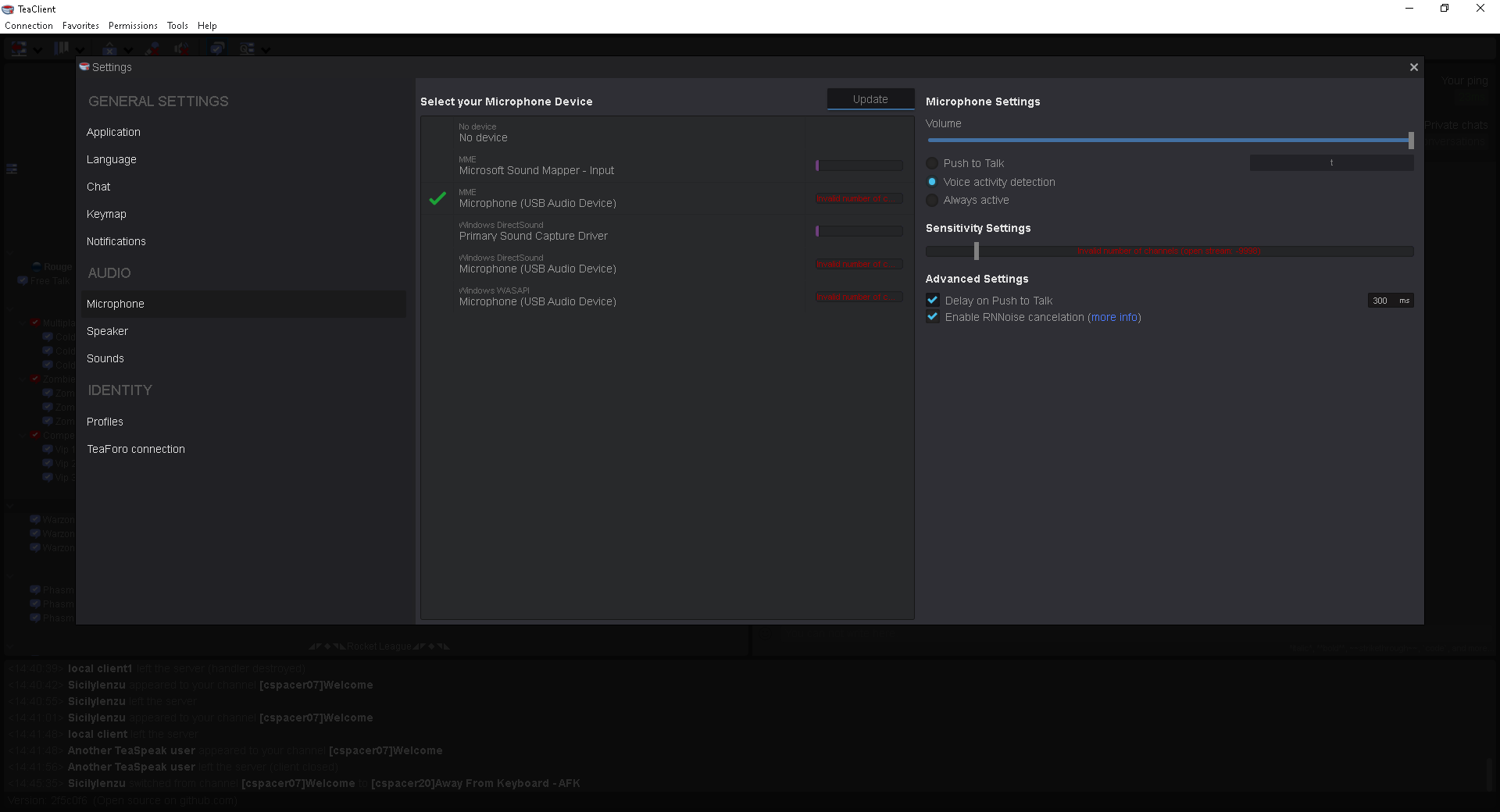 Invalid number of channel, USB Microphone · Issue #145 · TeaSpeak/TeaWeb · GitHub
