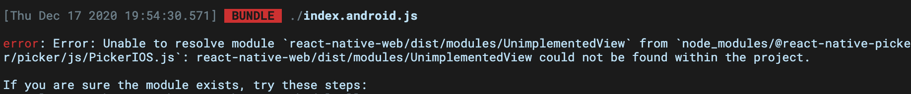 Cant Resolve Pickerandroid Cant Resolve Pickerios In Pickerjs · Issue 82 · React