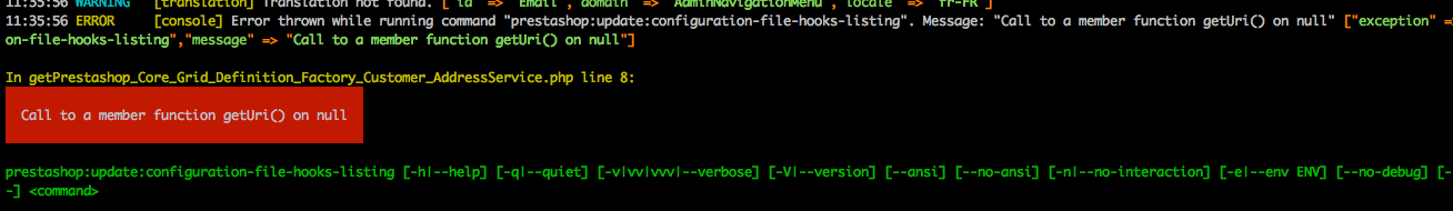 Commands prestashop:update:sql-upgrade-file-hooks-listing and prestashop:update:configuration ...