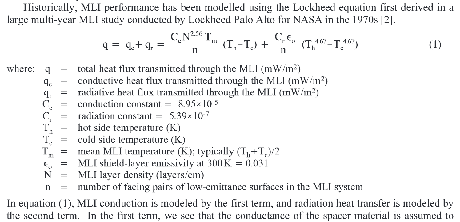ENVIRONMENTAL CONTROL- Implement the Lockheed-Martin MLI equations to ...