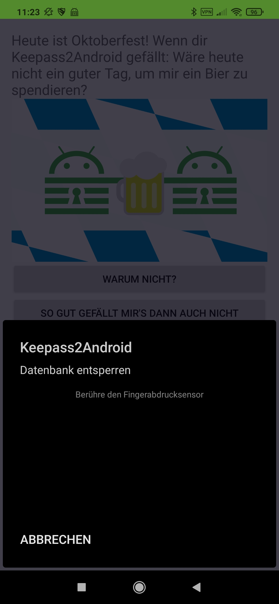 Oktoberfest Ad blocks biometric unlock · Issue #1412 · PhilippC/keepass2android · GitHub